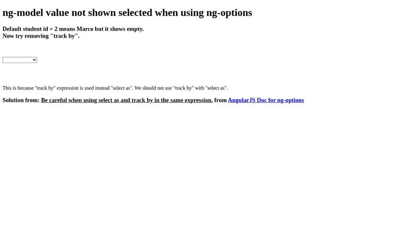 AngularJS: ng-options select issue due to "track by" expression