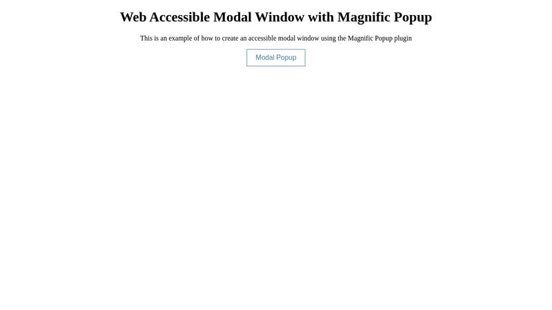 Web Accessible Modal Window with Magnific Popup