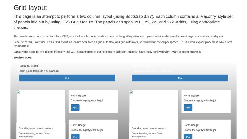 CSS Grid Column layout mixed with Bootstrap 3 and Flexbox (IE11 aaargh)