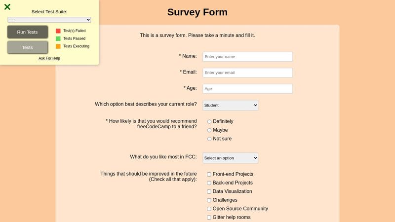freecodecamp: Survey Form