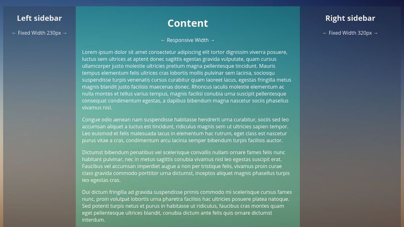 Fixed width sidebars in responsive 3 column layout (Flexbox)