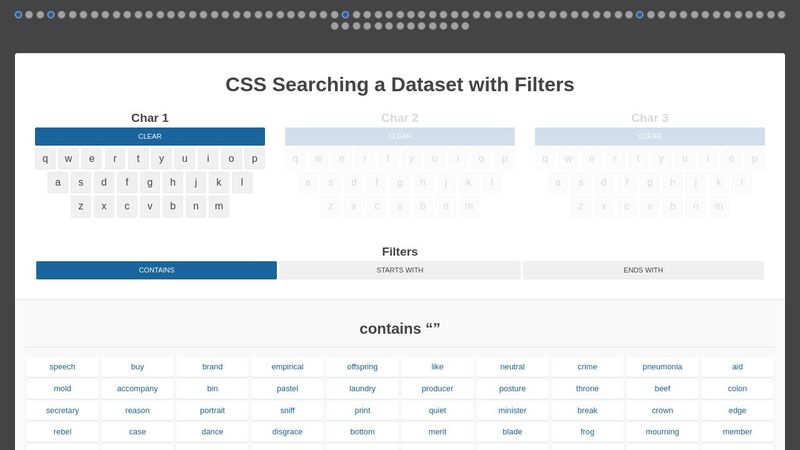CSS: Searching a Dataset with Filters