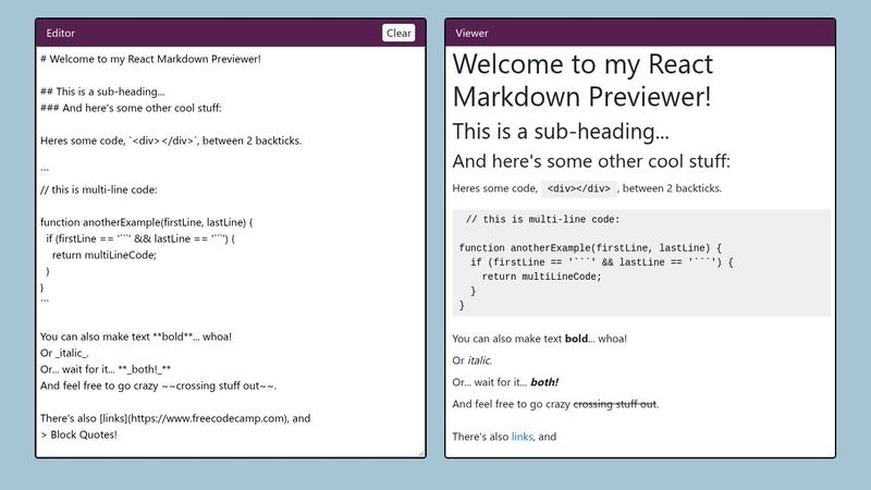 FCC: React Markdown Previewer