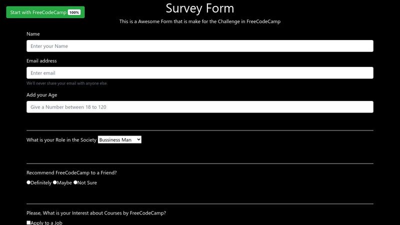 FreeCodeCamp Responsive Web Design Projects - Build a Survey Form