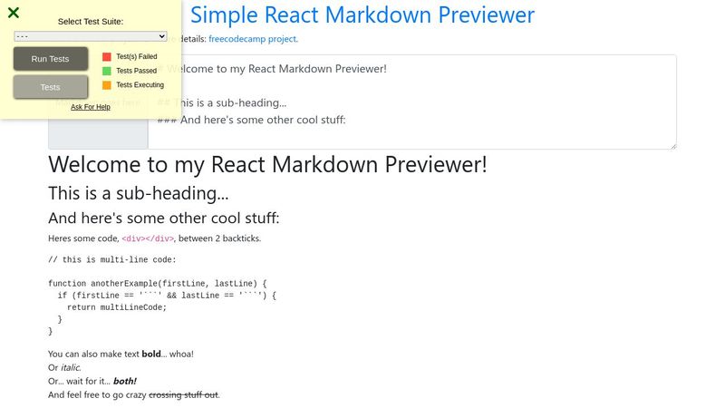 Simple React Markdown Previewer