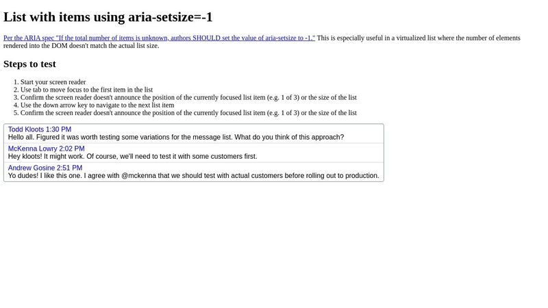 List with items using aria-setsize=-1
