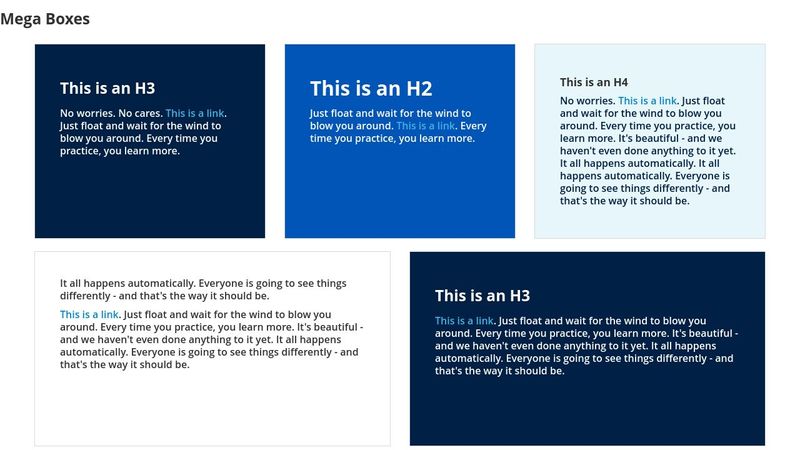 Mega box component with same height divs jquery