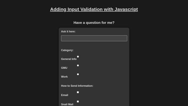 Adding Data Input Validation