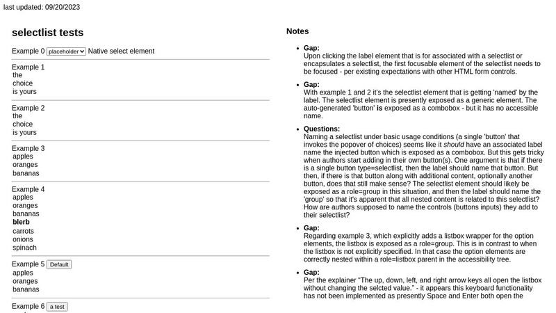 questions and gaps with selectlist