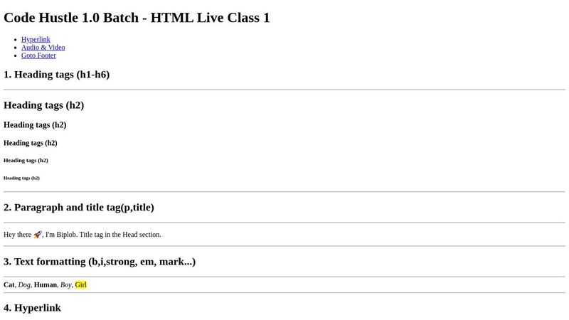 Code Hustle 1.0 Batch - HTML Live Class 1