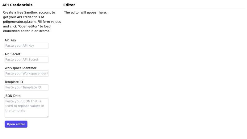 Embeddable PDF template editor in an iframe using Javascript