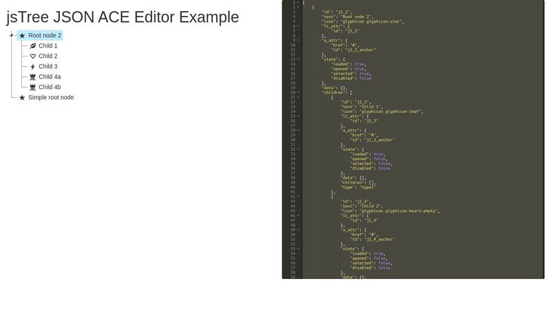 jsTree JSON ACE Editor Example