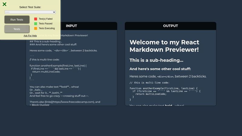 Simple React Markdown Previewer