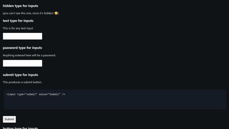 All Normal HTML5 Input Types