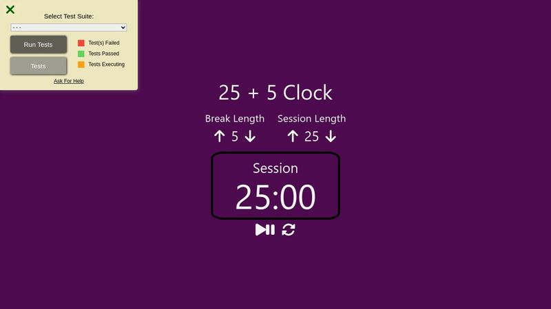 FreeCodeCamp 25 + 5 Clock