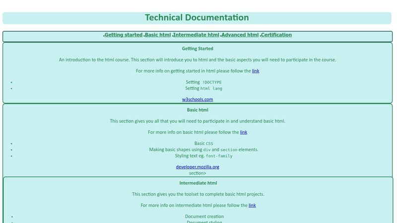 Technical documentation page