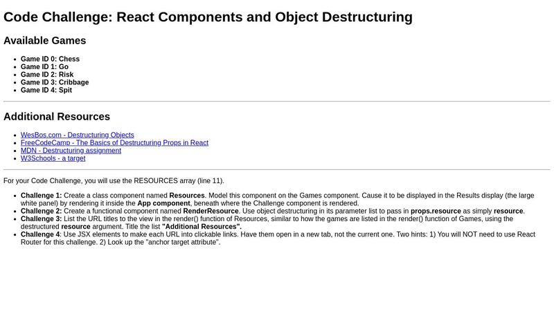Code Challenge: React Components and Object Destructuring