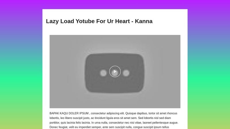 Lazy Load Youtube Responsive With Play Button