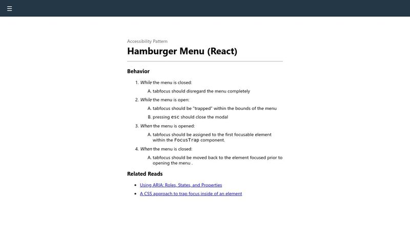 Accessibility Pattern: Hamburger Menu (React)