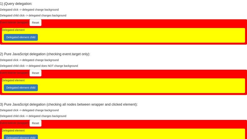 Pure JavaScript event delegation