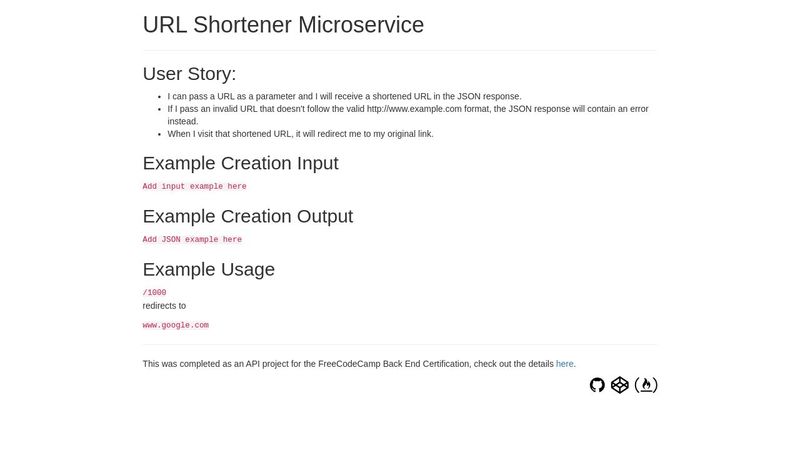 URL Shortener Microservice Landing Page