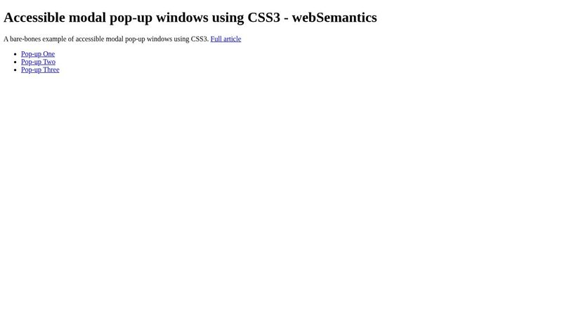 Accessible modal pop-up windows using CSS3 - webSemantics