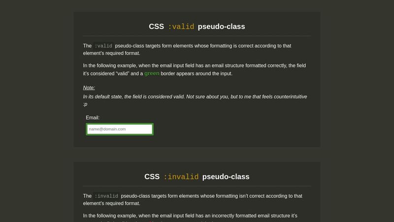 CSS :valid and :invalid pseudo-classes