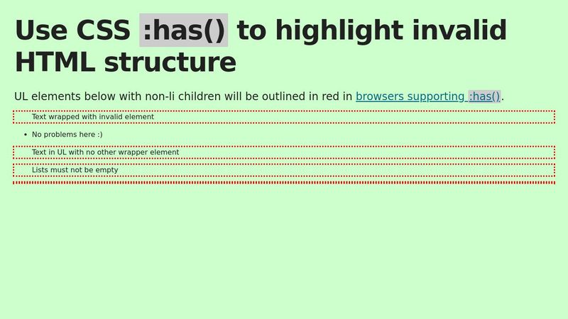 Use CSS :has() to call out invalid HTML structure