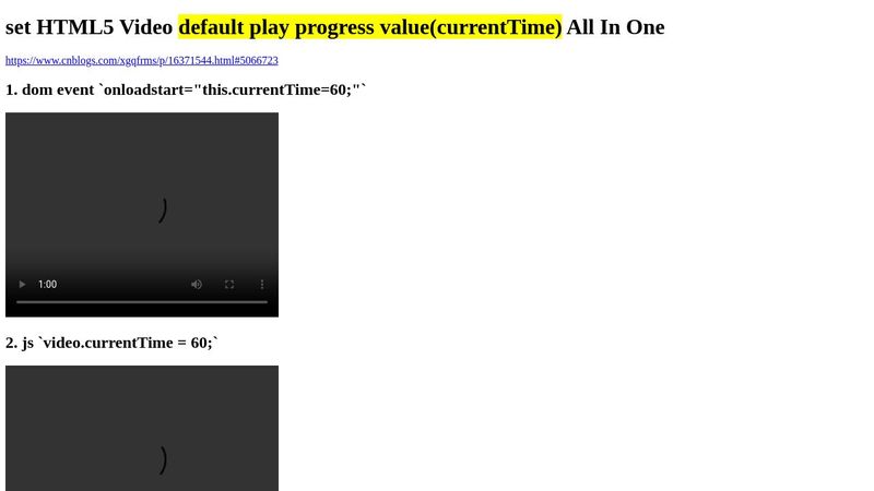 set HTML5 Video default play progress value (currentTime) All In One