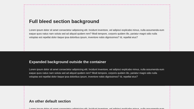 Full bleed section in container