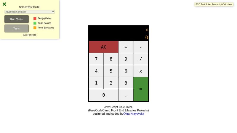 JavaScript Calculator (FCC with tests) React