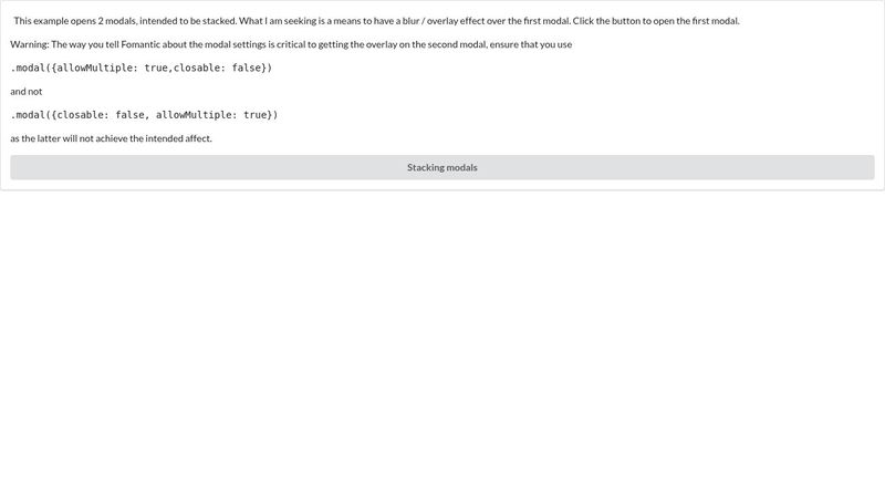 Fomantic UI stacking modals