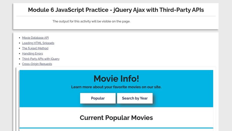 Module 6 Coding Activity - jQuery Ajax with Third-Party APIs - vena - git418
