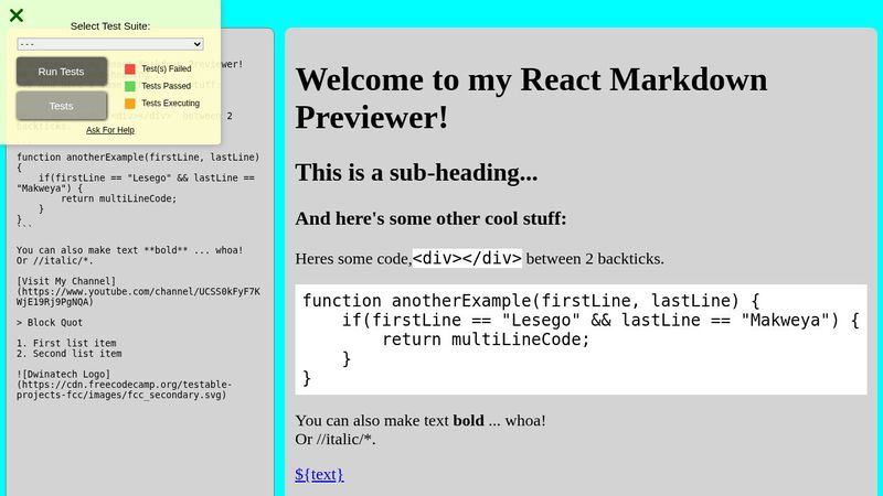 Simple React Markdown Previewer