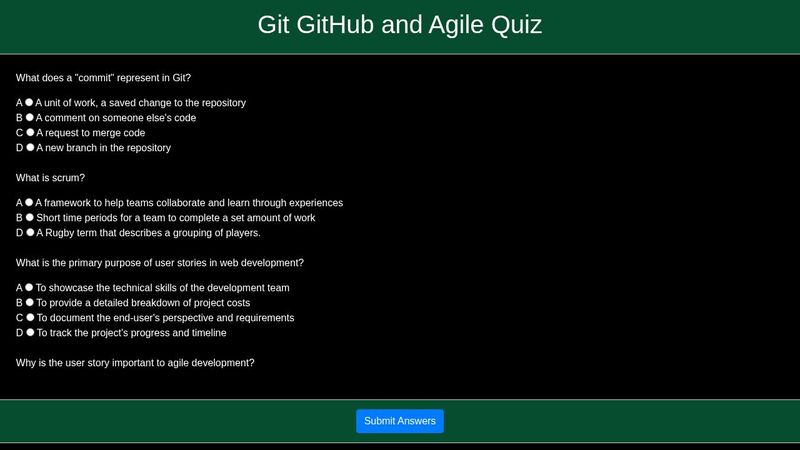 GIt GitHub and Agile Quiz