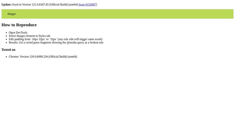 Chrome DevTools Bug Nested CSS
