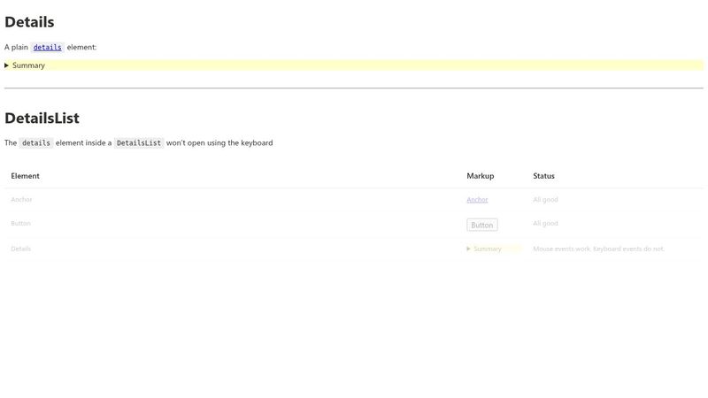 Fluent UI v8 - DetailsList with Details element