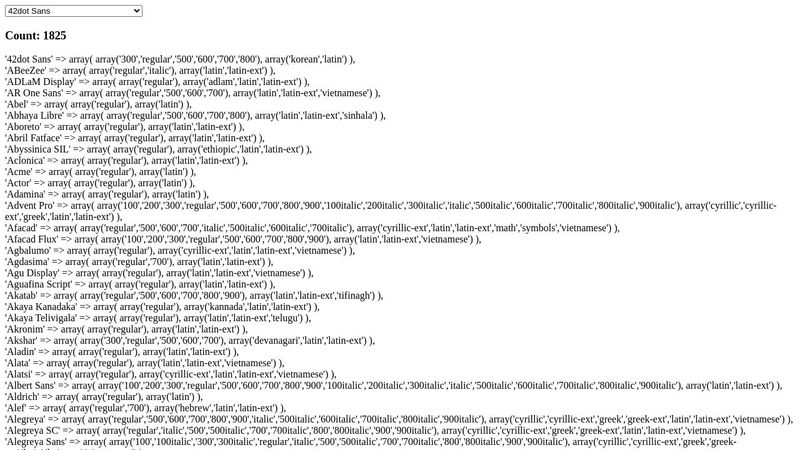 Latest Google fonts JSON API convert to array by jQuery