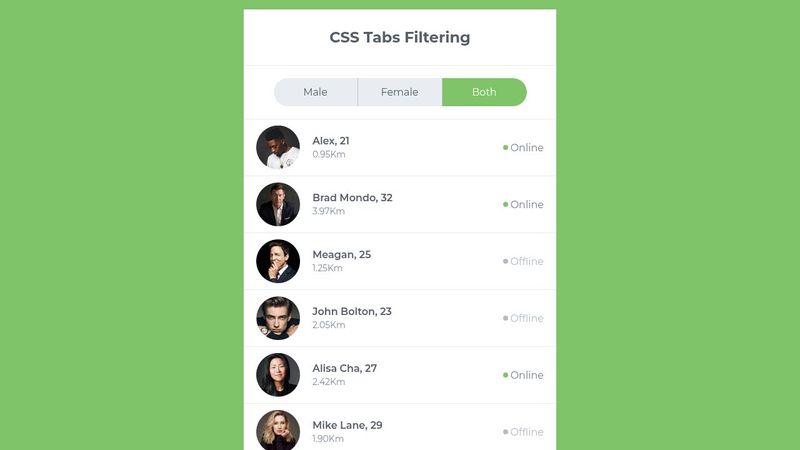 Online Offline - Male Female - Filtering using Javascript