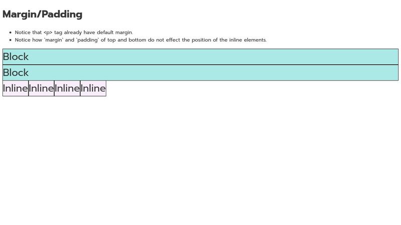 Margin/padding of block VS inline elements
