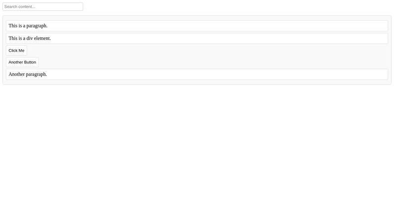 Jquery Filter Any Content (Divs, Paragraphs, Buttons, etc.)