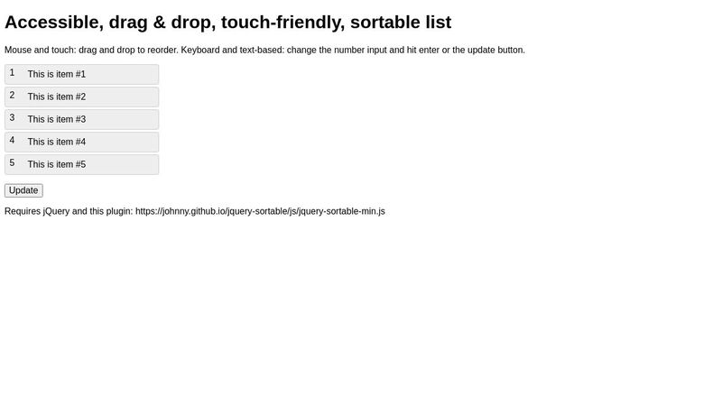 Accessible drag & drop sortable list