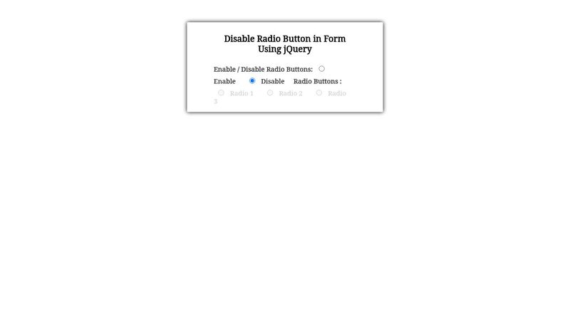 Enable/Disable Radio Button Using jQuery