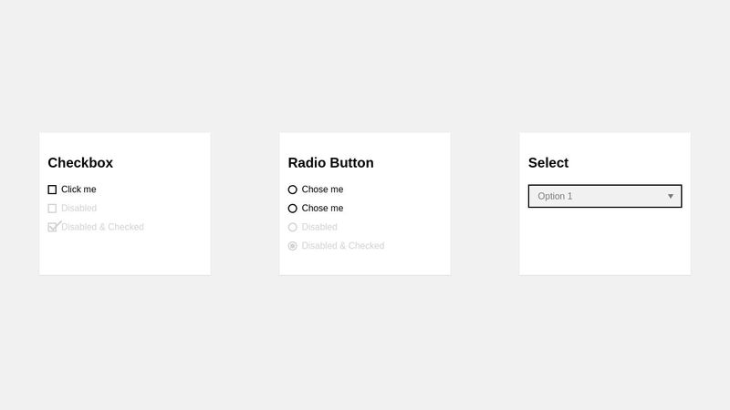 Radio button, checkbox and select custom styling with css