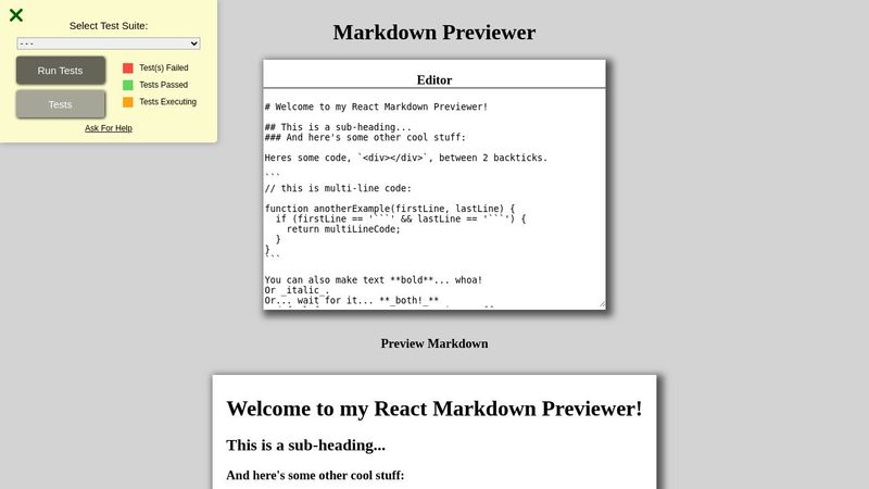 Simple React Markdown Previewer || FreeCodeCamp Project