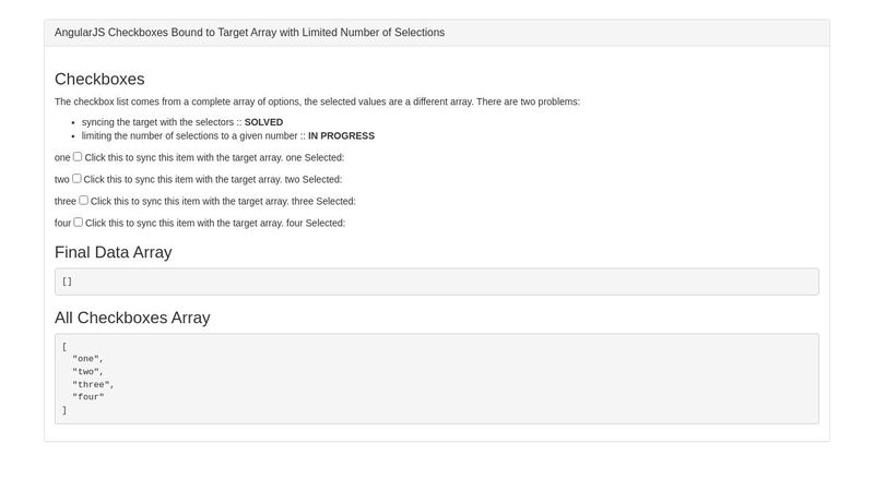 AngularJS Checkboxes Bound to Target Array with Limited Number of Selections