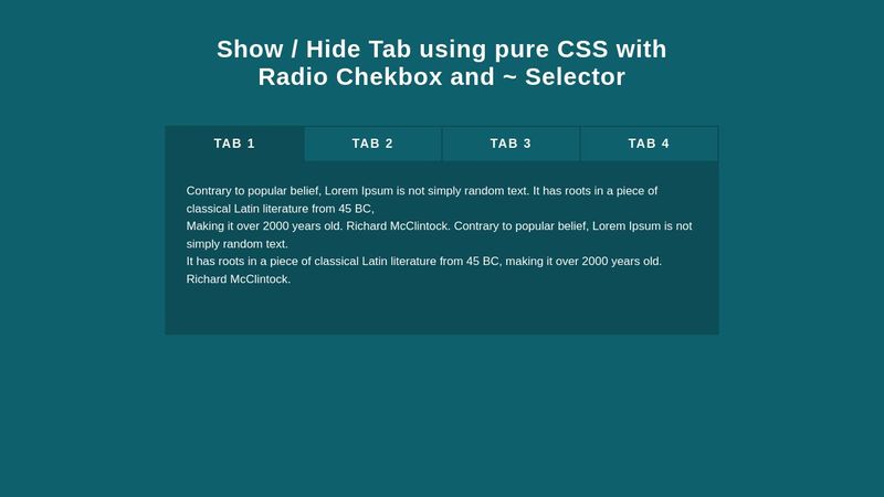 Show/Hide Tab using CSS with Radio Chekbox