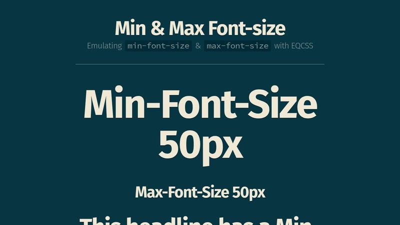 Min-Font-Size & Max-Font-Size with EQCSS