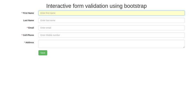 Interactive form validation using bootstrap