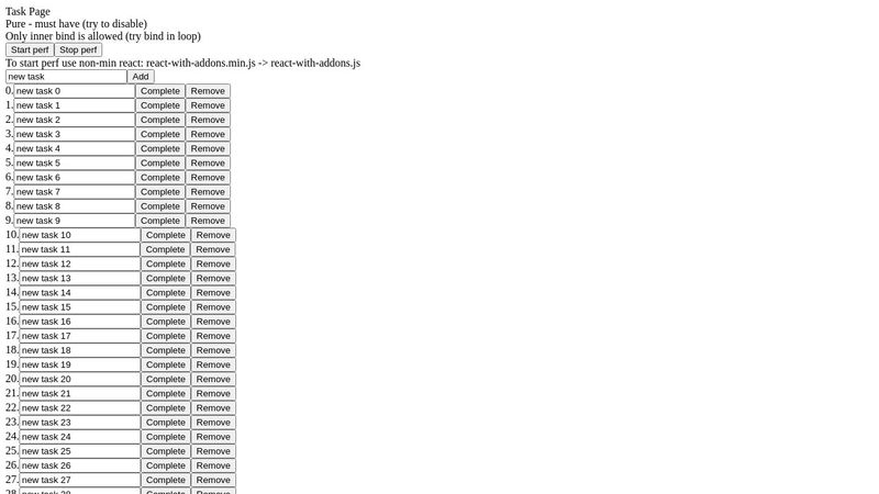 Simple TODO (state perf+inner bind+pure): Typescript+React 15.1.0+Pure HOC